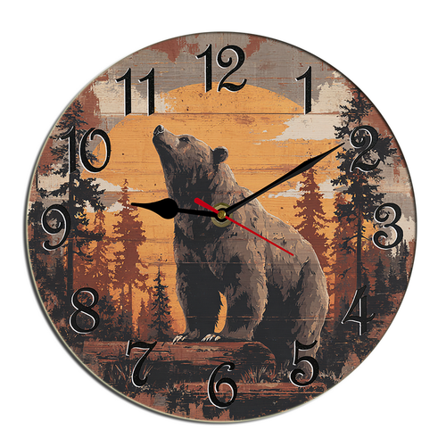 Kurmntregon Cabin Bear Wall Clock Black Bear Wildlife Forest Mountain ...