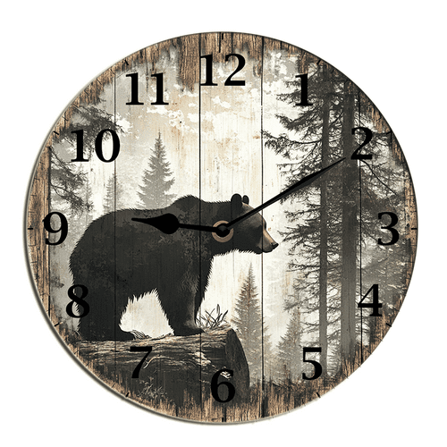 Kurmntregon Cabin Bear Wall Clock Forest Wildlife Mountain Lodge Non ...