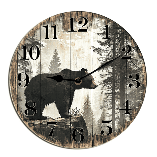 Kurmntregon Cabin Bear Wall Clock Forest Wildlife Mountain Lodge Non ...