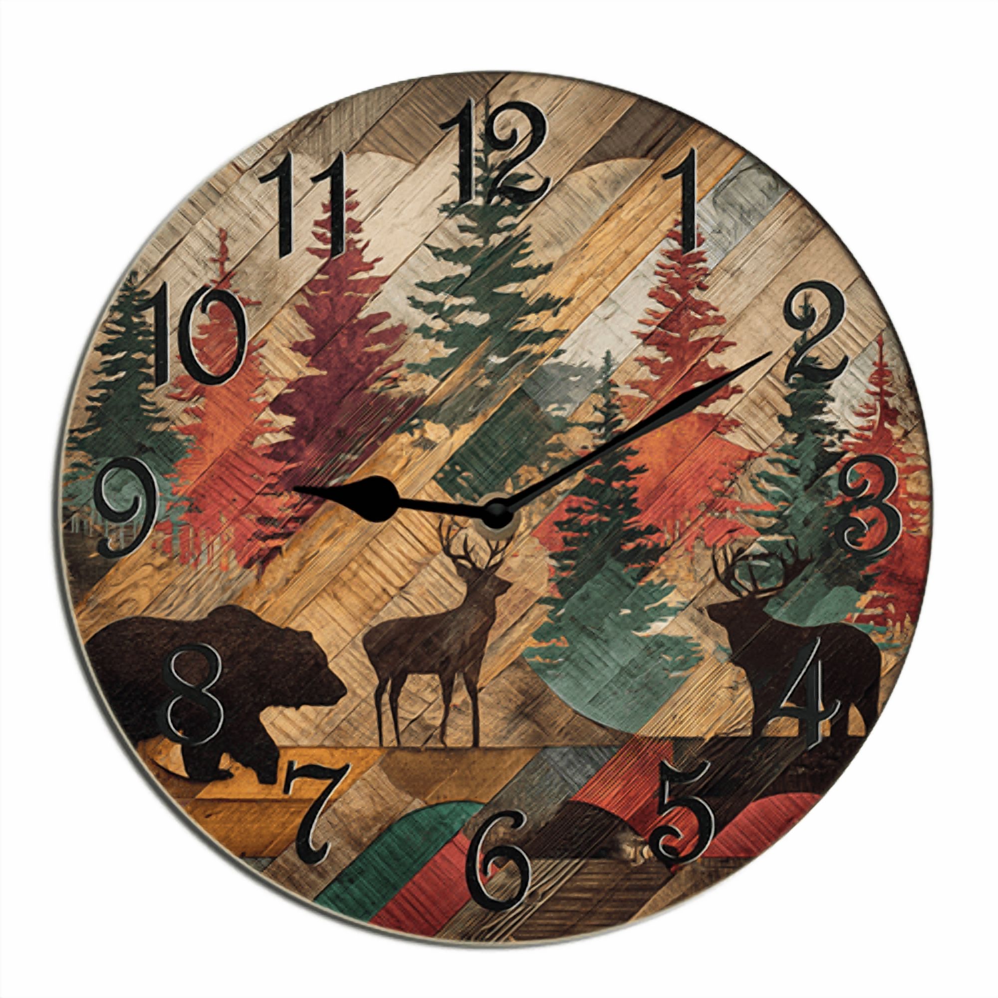 Kurmntregon Cabin Bear Wall Clock Forest Wildlife Mountain Lodge Wooden ...
