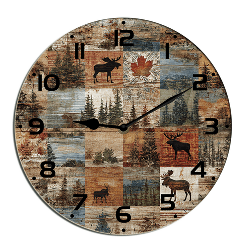Kurmntregon Cabin Bear Wall Clock Forest Wildlife Mountain Lodge Wooden ...
