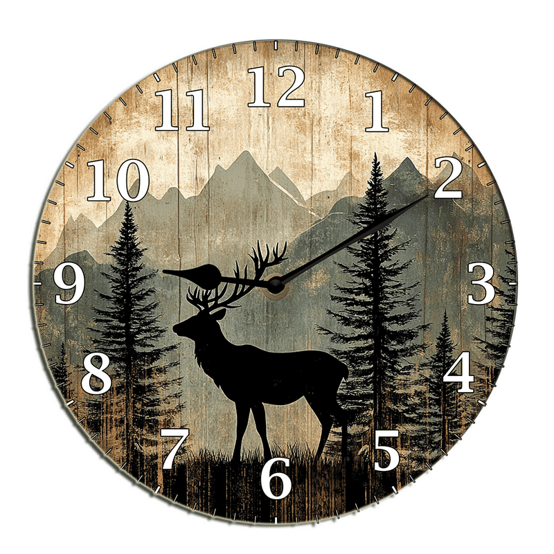 Kurmntregon Cabin Deer Wall Clock Deer Elk Forest Wildlife Mountain ...