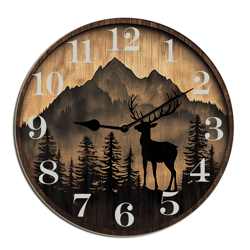 Kurmntregon Cabin Deer Wall Clock Forest Wildlife Mountain Lodge Wooden ...