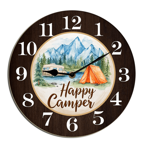 Kurmntregon Camping Wall Clock Happy Camper Summer Wooden Clock For ...