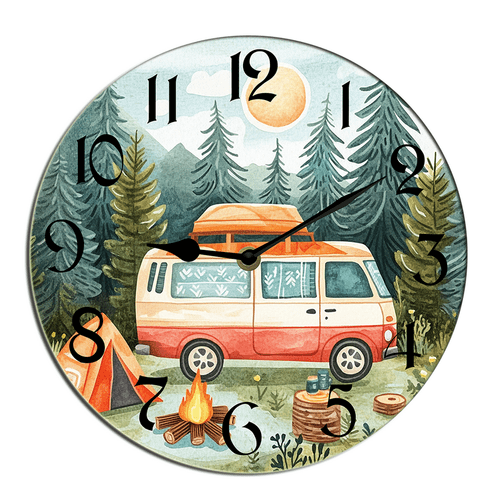 Kurmntregon Camping Wall Clock Happy Camper Travel Adventure Clock ...