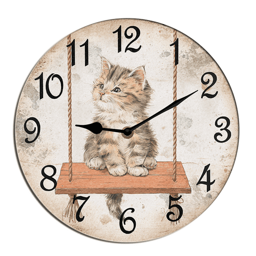 Kurmntregon Cat Wall Clock Cat On The Swing Wooden Bathroom Clock ...