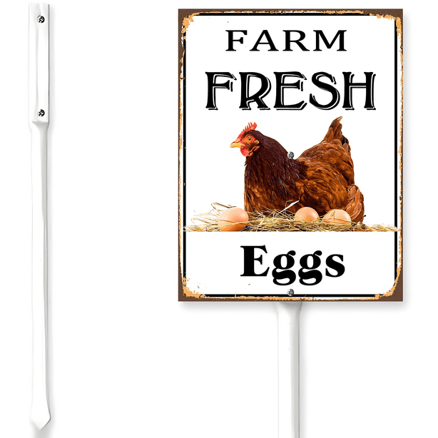 Kurmntregon Chicken Coop Sign With Stake Farm Fresh Eggs Yard Sign 6x4 ...