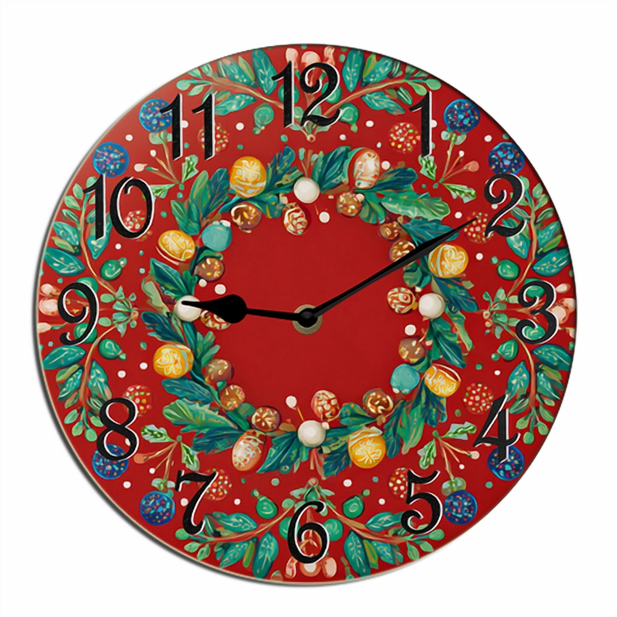 Kurmntregon Christmas Bell Wall Clock Xmas Wreath Wooden Kitchen Desk ...