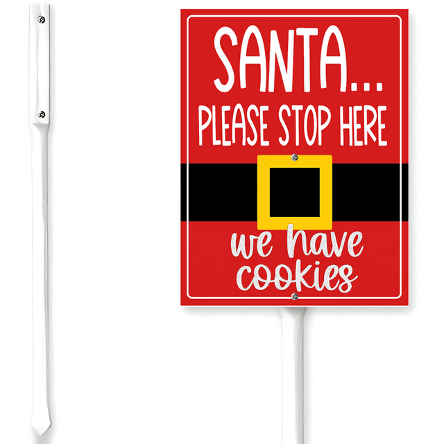 Kurmntregon Christmas Sign With Stake Santa Please Stop Here Yard Sign ...