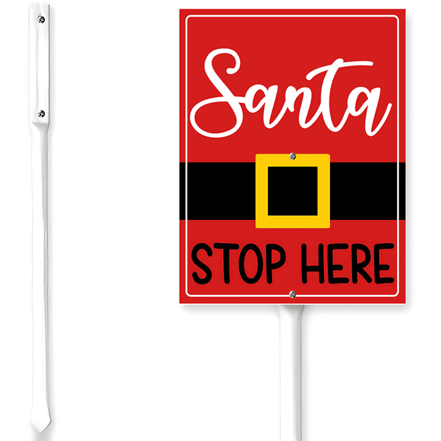 Kurmntregon Christmas Sign With Stake Santa Stop Here Yard Sign 6x4 ...