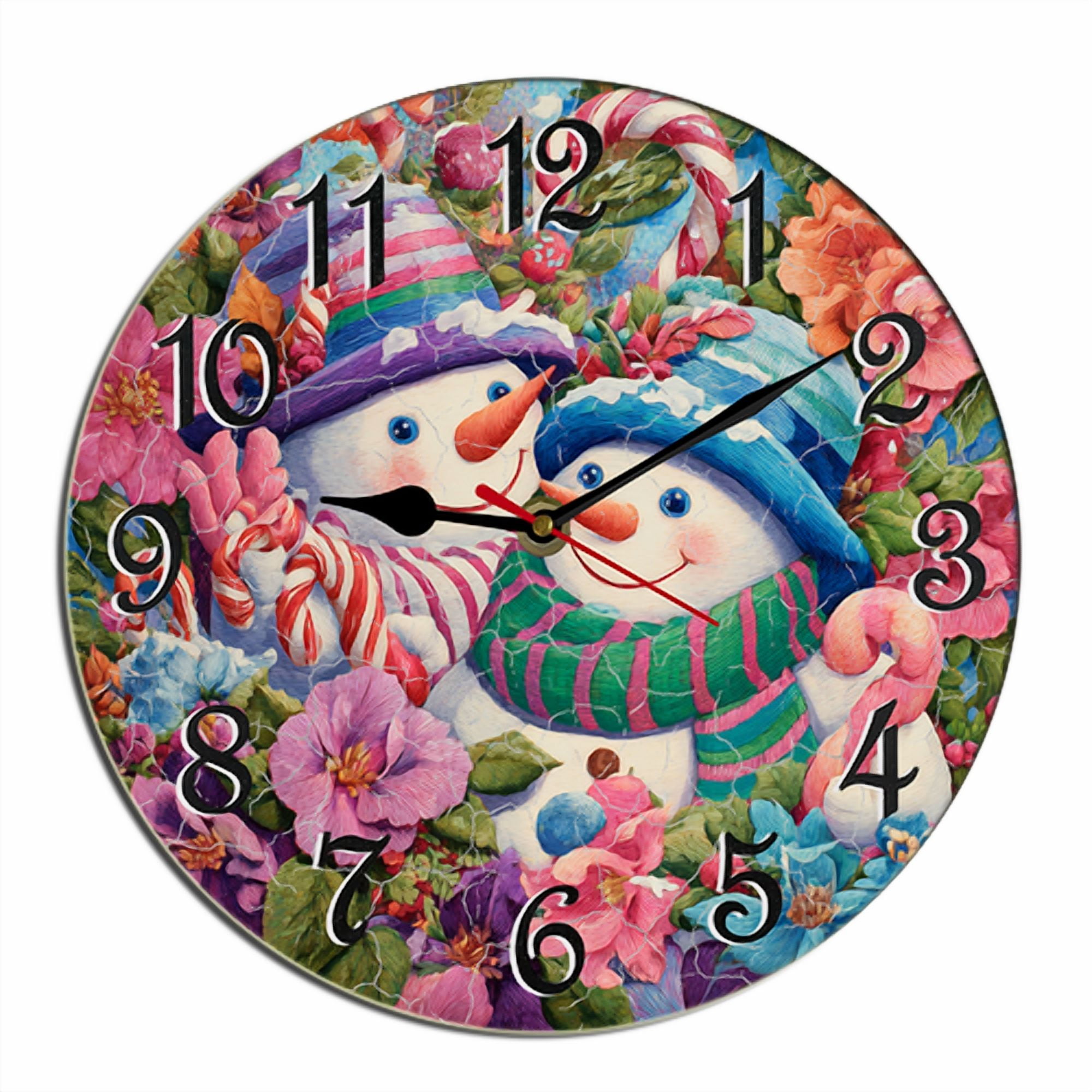 Kurmntregon Christmas Snowman Wall Clock Xmas Winter Snowman Holly ...