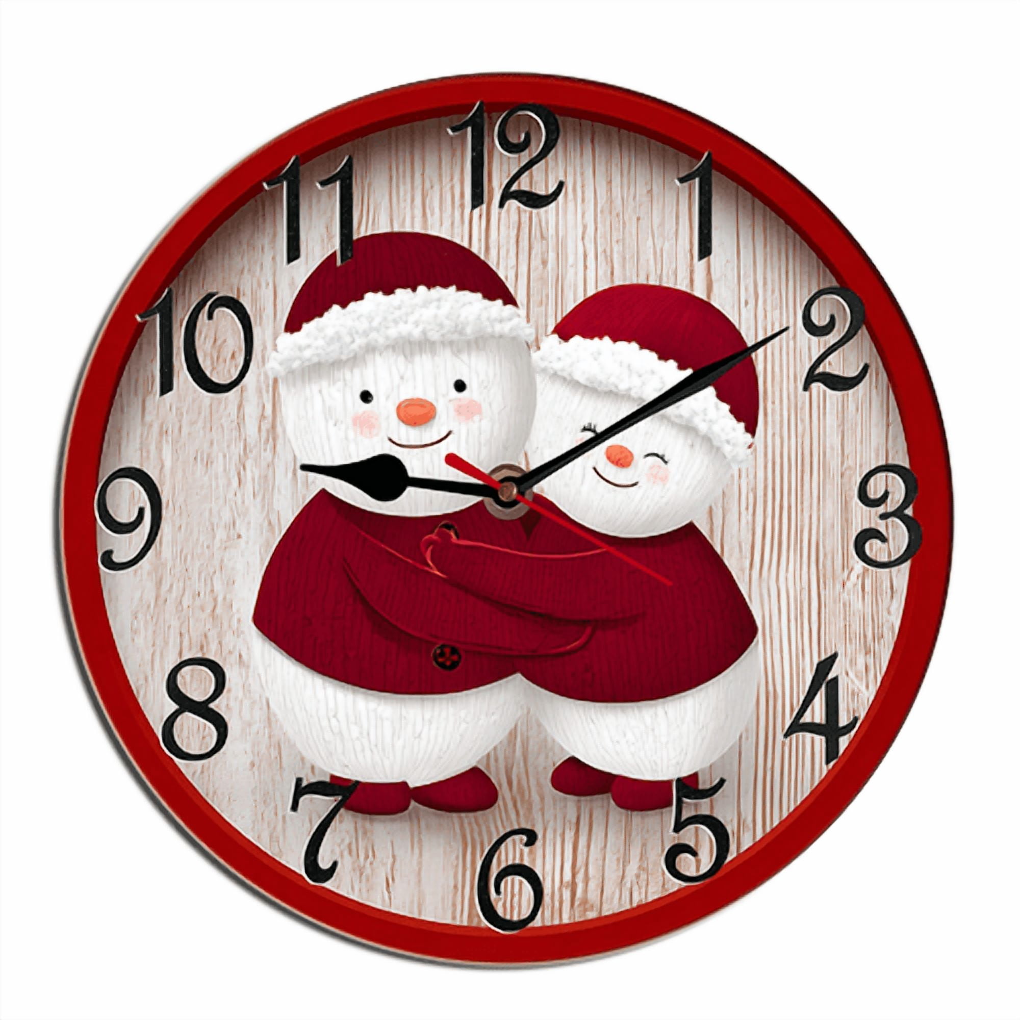 Kurmntregon Christmas Wall Clock Cute Snowman Hug Xmas Holiday Wooden ...