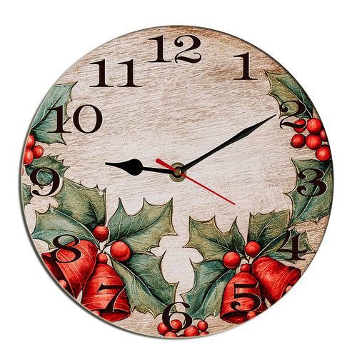 Kurmntregon Christmas Wall Clock Holly Leaves And Red Xmas Bells ...