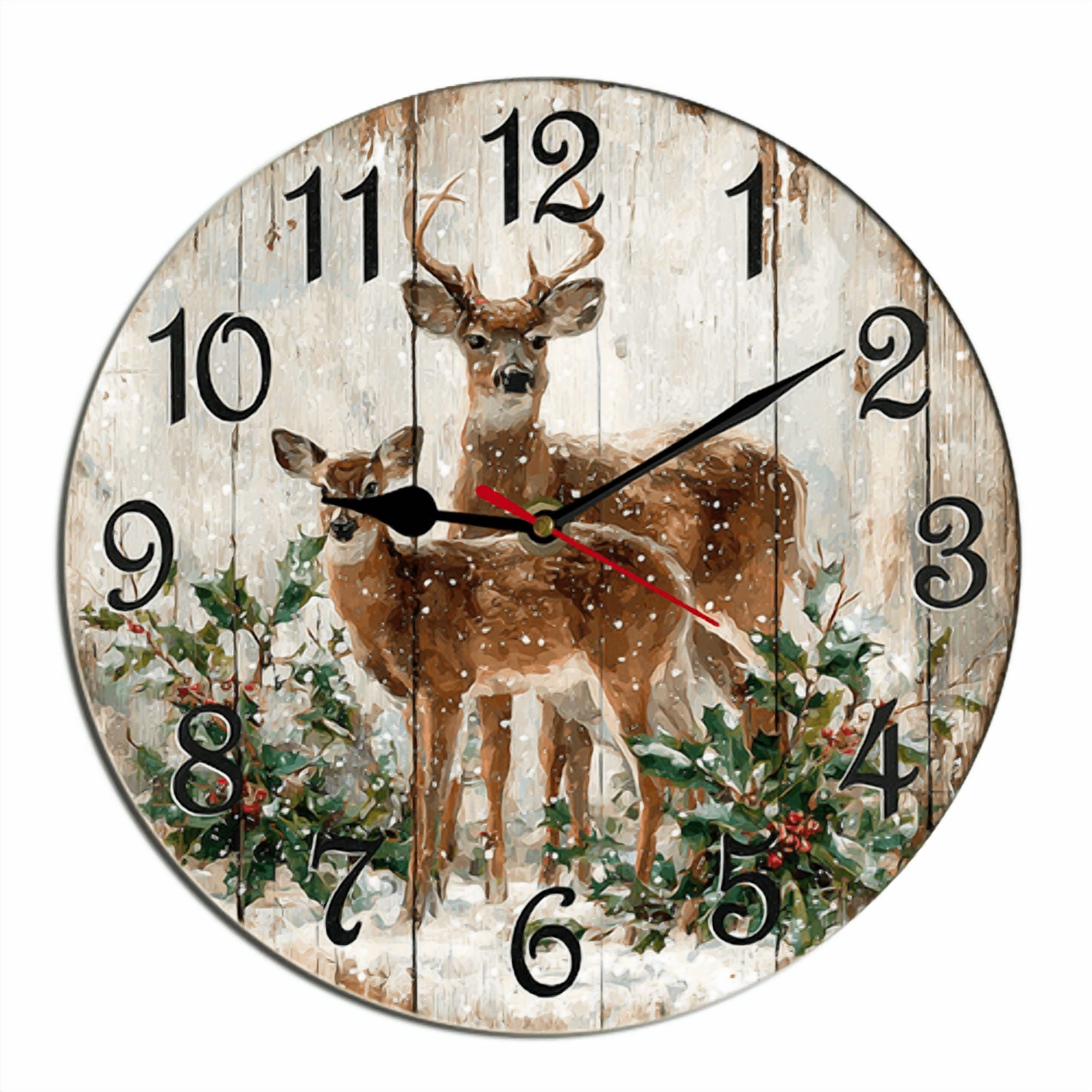 Kurmntregon Christmas Winter Jesus Wall Clock Xmas Tree Castle Wooden ...