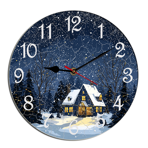 Kurmntregon Christmas Winter Wall Clock Xmas Night Cottage Snow Scenery ...
