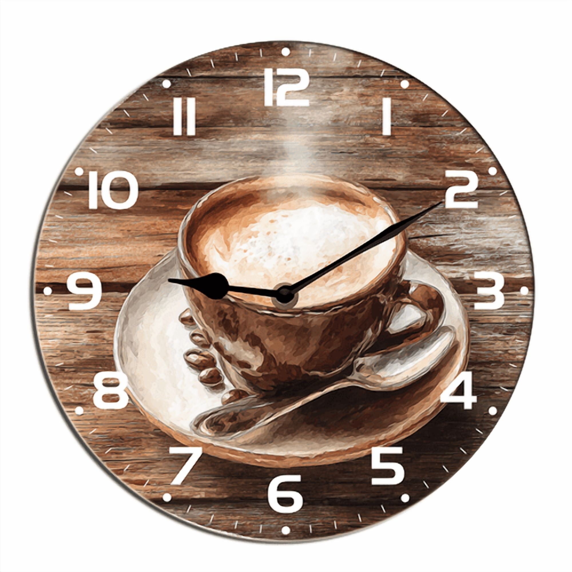 Kurmntregon Coffee Wall Clock Hot Cocoa Afternoon Tea Cafe Wooden For ...