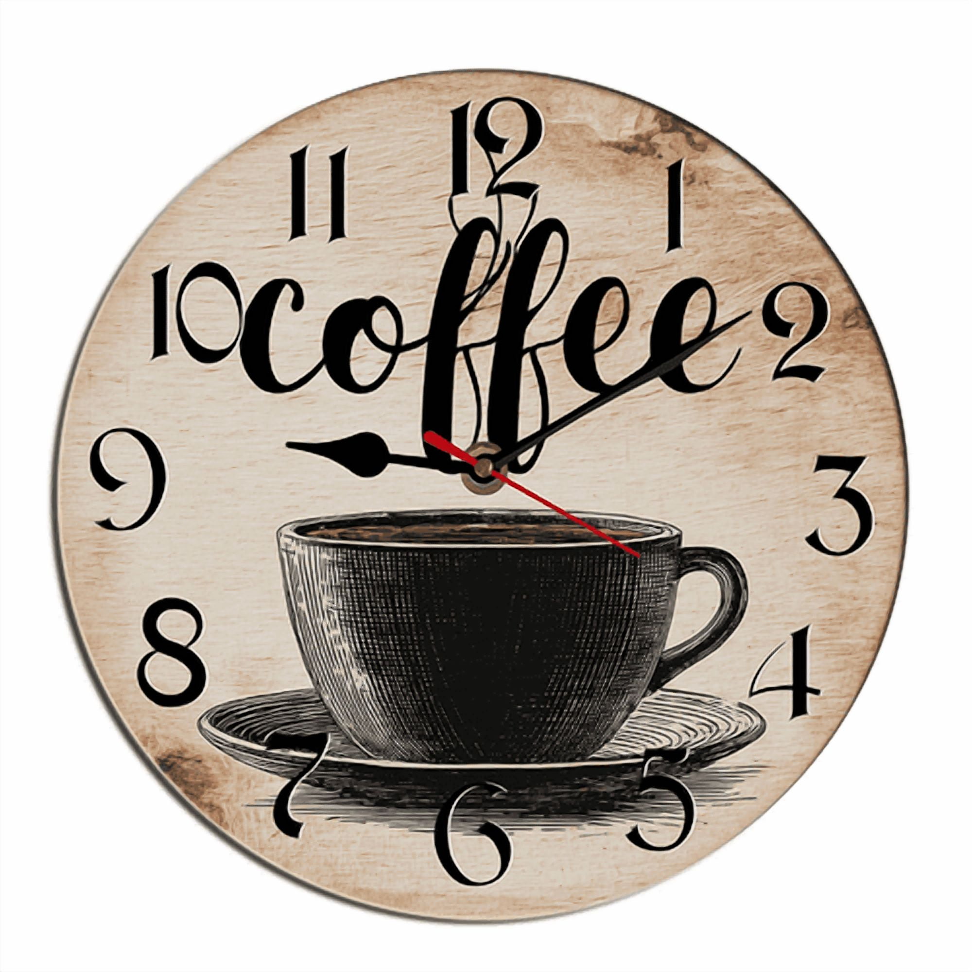Kurmntregon Coffee Wall Clock Hot Cocoa Cafe Wooden Spring Silent Non ...