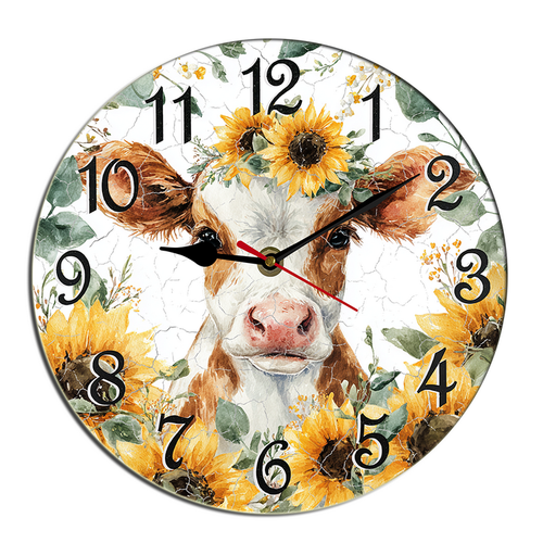 Kurmntregon Cow Sunflower Wall Clock Farm Cow Animal Spring Wooden ...