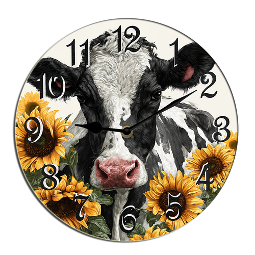 Kurmntregon Cow Sunflowers Wall Clock Grassland Milk Cow Animal Wooden ...