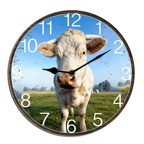 Kurmntregon Cow Wall Clock Farm Animal Decorative Clock Wooden Bathroom ...