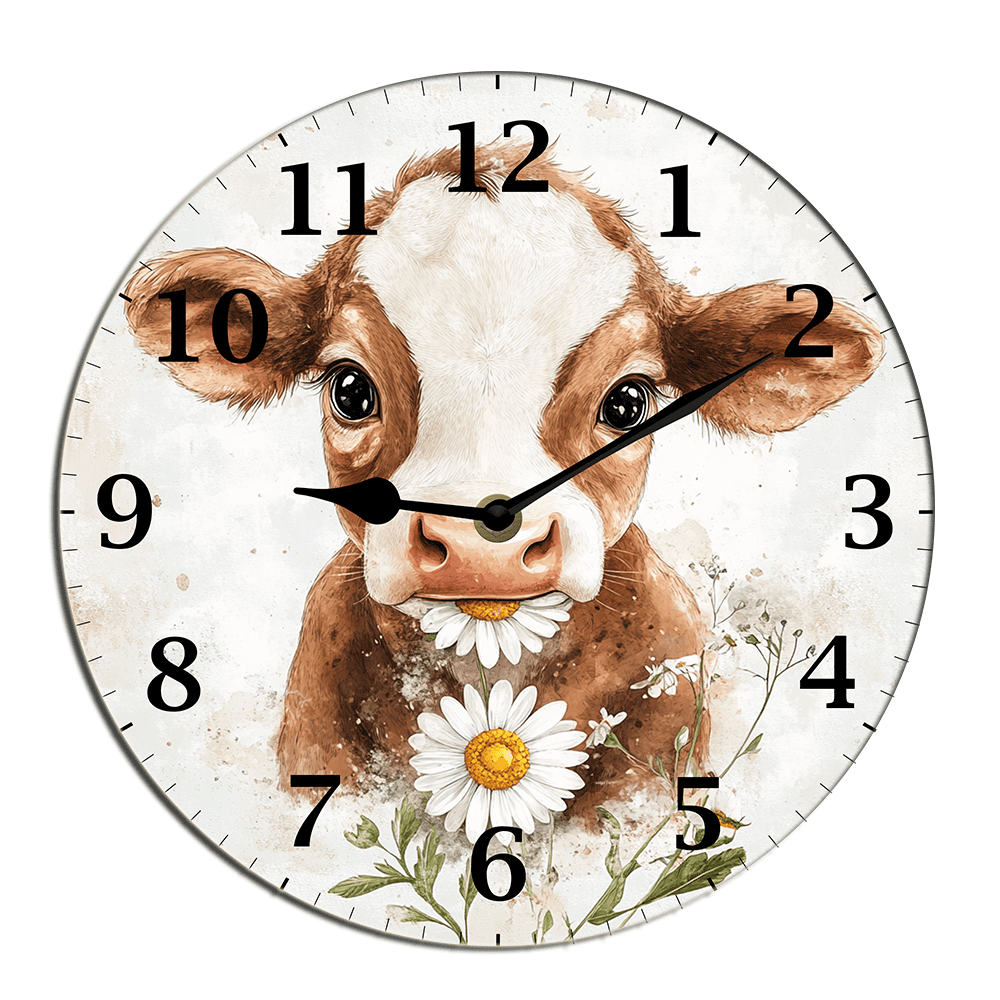 Kurmntregon Cute Cow Daisy Wall Clock Cute Animal Wooden Bathroom Clock ...