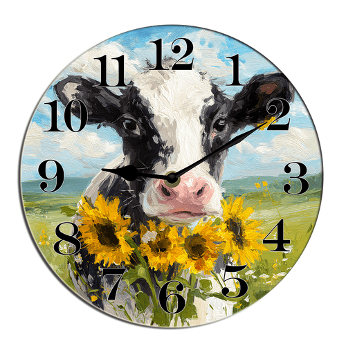 Kurmntregon Cute Cow Sunflowers Wall Clock Grassland Milk Cow Wooden ...