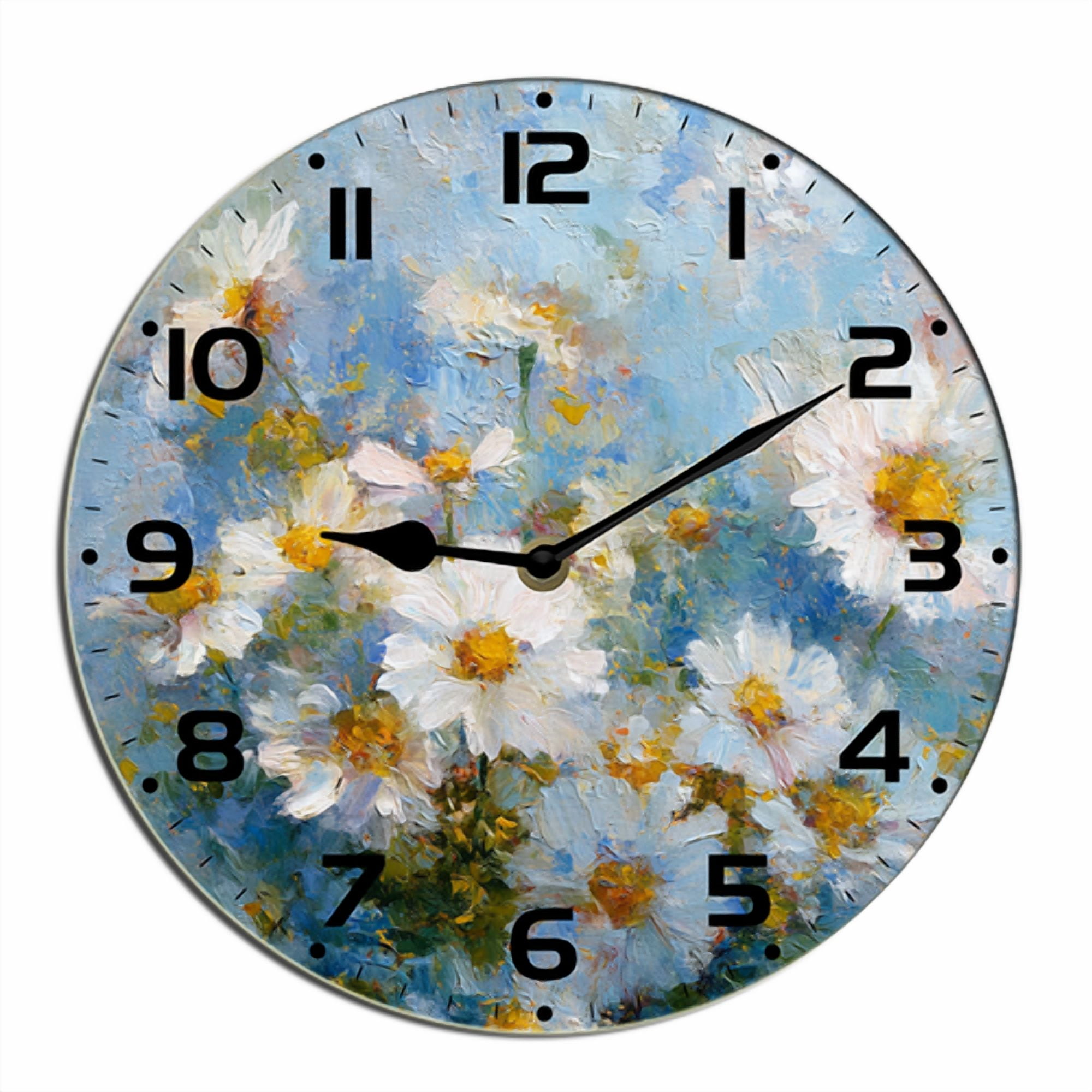Kurmntregon Daisy Wall Clock Oil Painting Daisy Wooden Silent Non ...