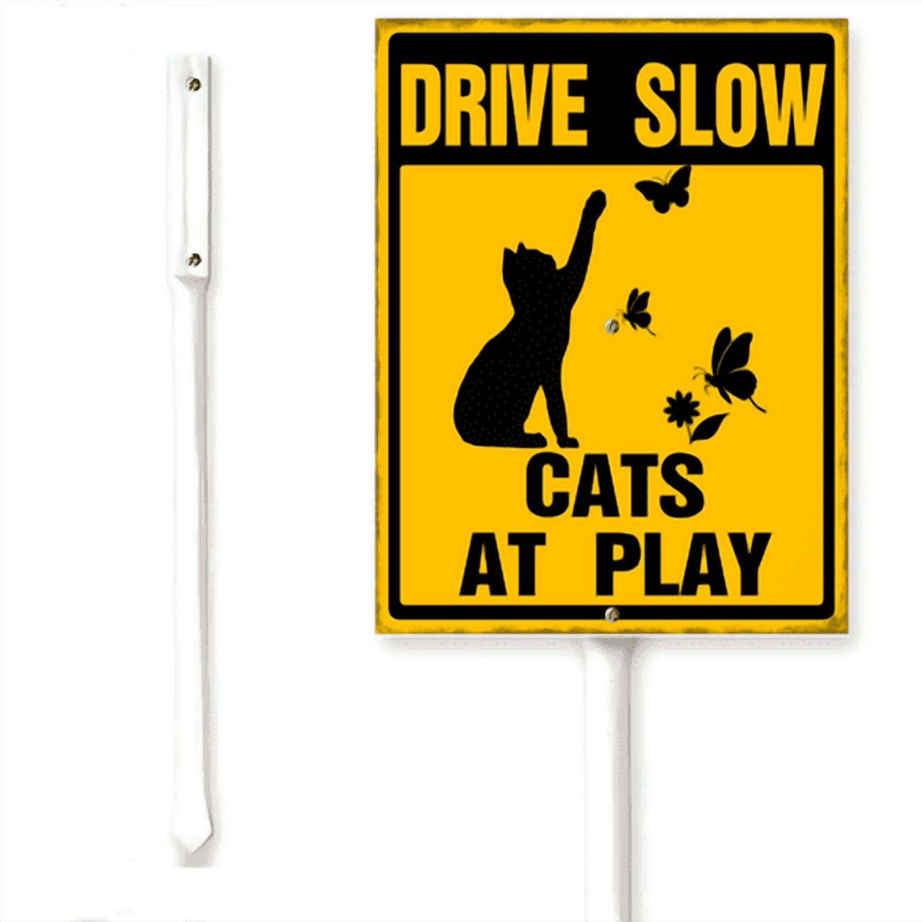 Kurmntregon Drive Slow Cats At Play Yard Sign With Stake Cat Crossing ...