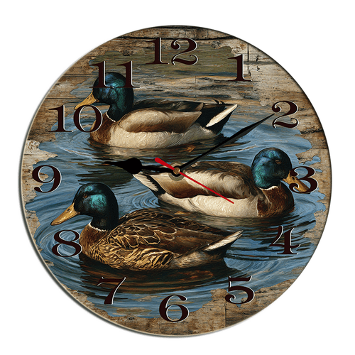 Kurmntregon Duck Hunting Wall Clock Flying Mallard Duck Wooden Holiday ...