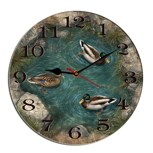 Kurmntregon Duck Hunting Wall Clock Flying Mallard Duck Wooden Holiday ...