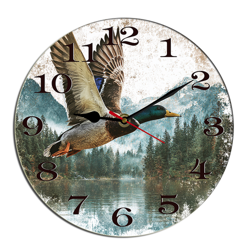Kurmntregon Duck Hunting Wall Clock Flying Mallard Duck Wooden Holiday ...