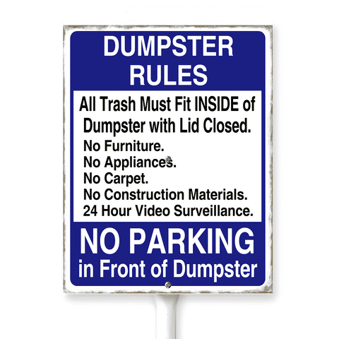 Kurmntregon Dumpster Rules No Parking In Front Dumpster Yard Sign With ...