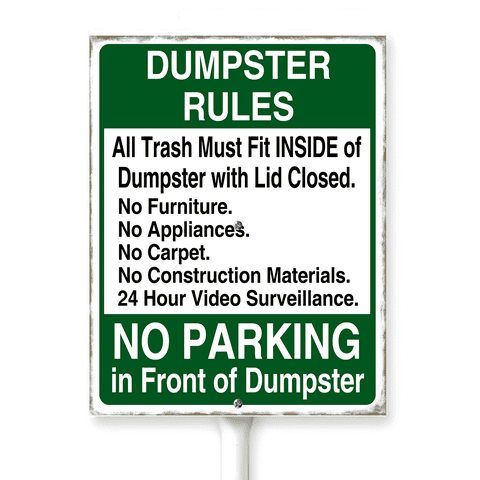 Kurmntregon Dumpster Rules No Parking In Front Dumpster Yard Sign With Stake No Dumping Farm ...