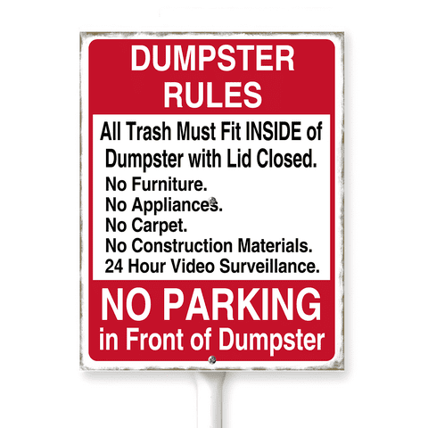 Kurmntregon Dumpster Rules No Parking In Front Dumpster Yard Sign With Stake No Dumping Farm ...