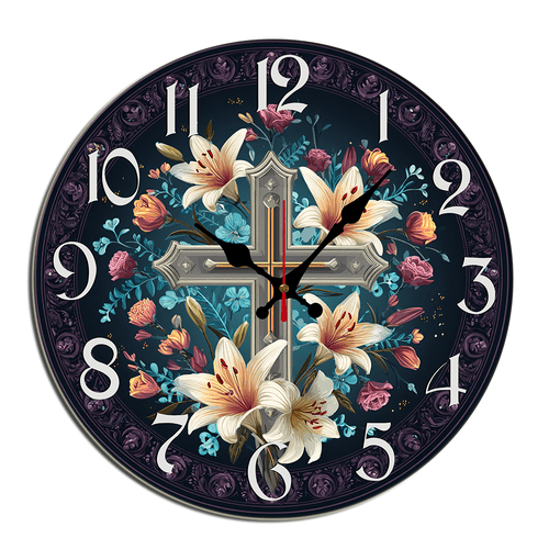 Kurmntregon Easter Wall Clock Christian Religious Cross Jesus Wooden ...
