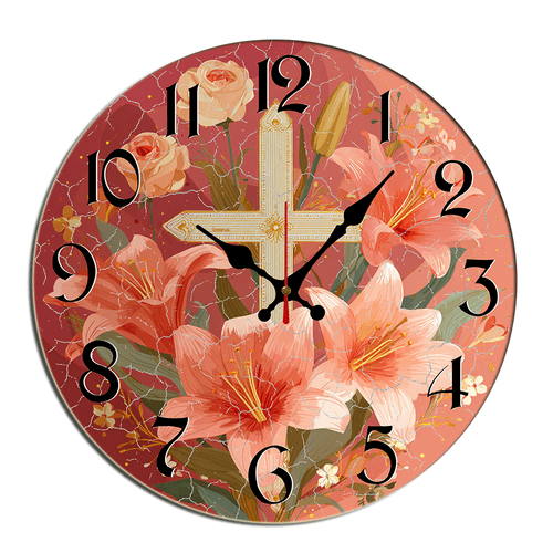 Kurmntregon Easter Wall Clock Christian Religious Cross Jesus Wooden ...