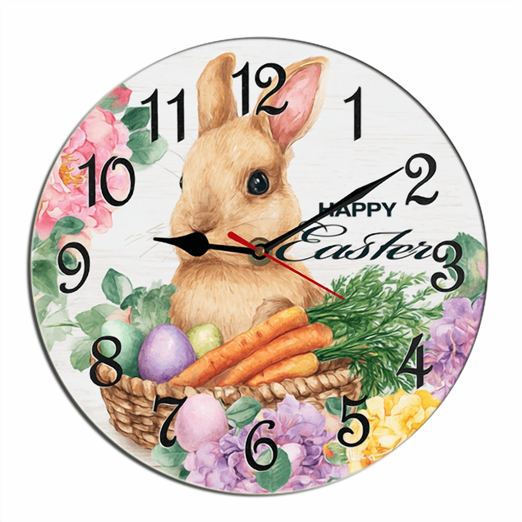 Kurmntregon Easter Wall Clock Easter Bunny Eggs Floral Wooden Jesus ...