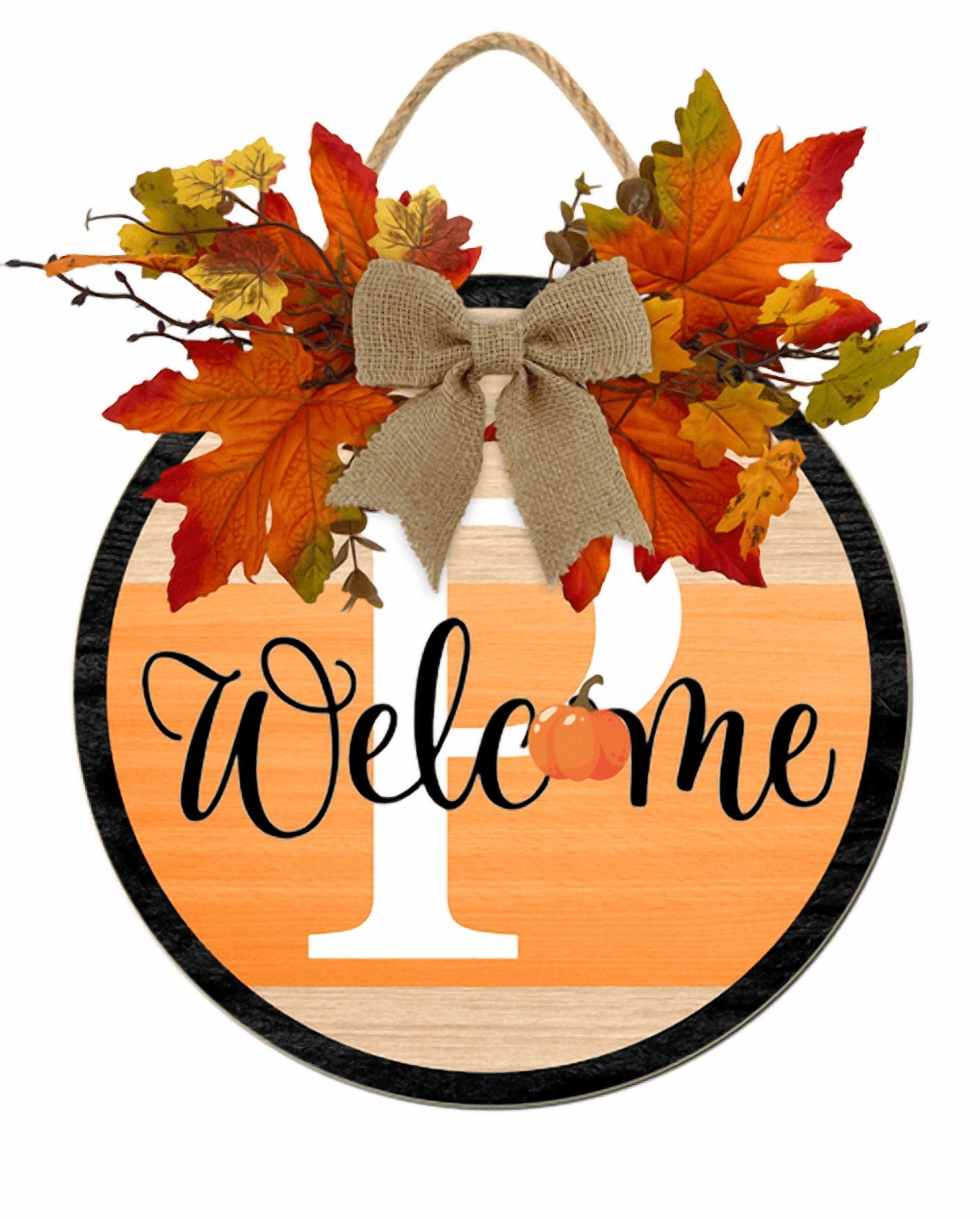 Kurmntregon Fall Front Door Welcome Sign Last Name/Initial Fall Wreath ...