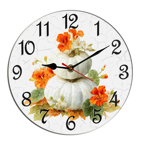 Kurmntregon Fall Pumpkin Wall Clock Autumn Pumpkins Leaves Sunflowers ...