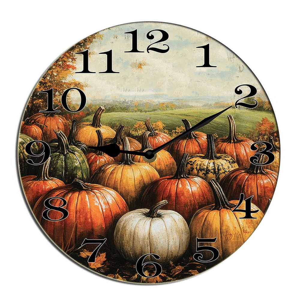 Kurmntregon Fall Pumpkin Wall Clock Hello Fall Harvest Clock For Living ...