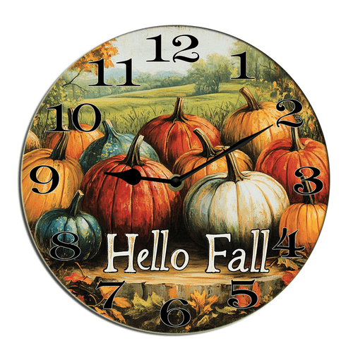 Kurmntregon Fall Pumpkin Wall Clock Hello Fall Harvest Desk Kitchen ...