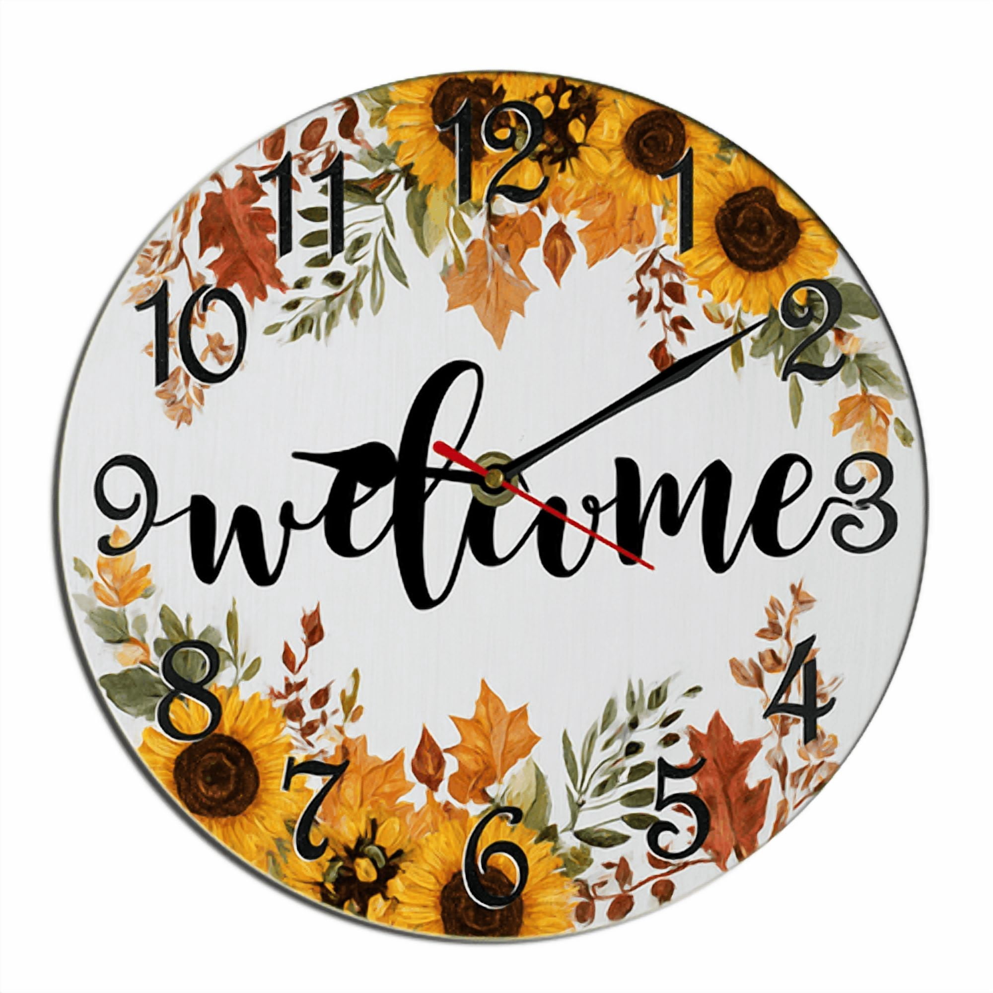 Kurmntregon Fall Thanksgiving Wall Clock Thanksgiving Sunflowers Wooden ...