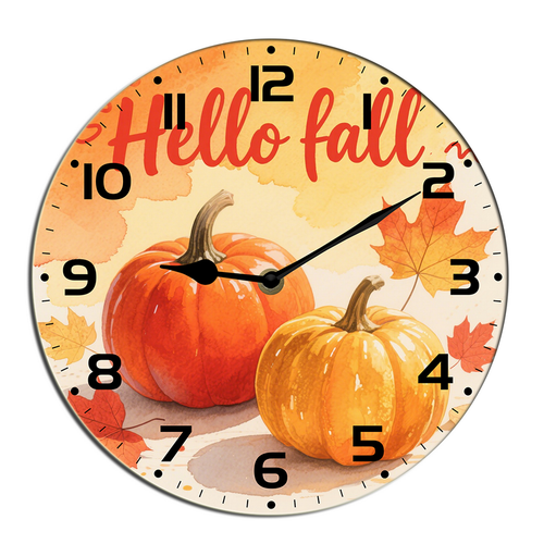 Kurmntregon Fall Wall Clock Hello Fall Pumpkin Autumn Leaves Silent Non ...