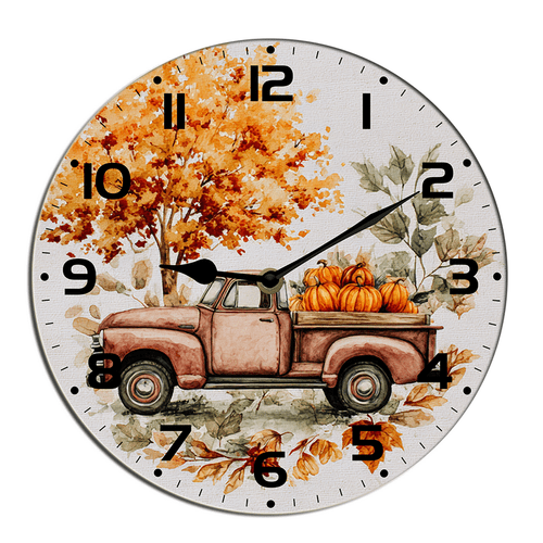 Kurmntregon Fall Wall Clock Old Truck Pumpkin Autumn Leaves Wooden ...