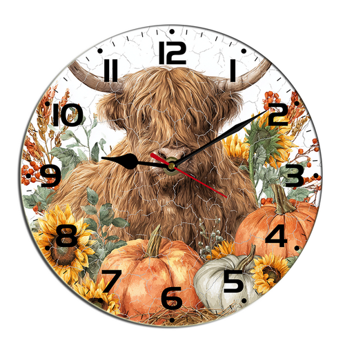 Kurmntregon Fall Wall Clock Western Autumn Highland Cow Thanksgiving ...