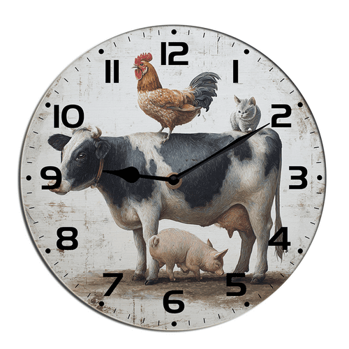 Kurmntregon Farm Animal Cow Pig And Chicken Wall Clock Wooden Silent ...