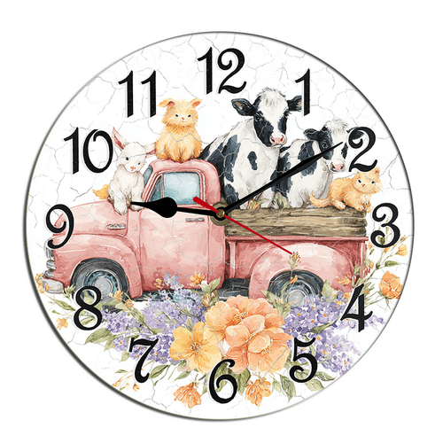 Kurmntregon Farm Animal Wall Clock Cow Chicken Floral Wooden Xmas Clock ...