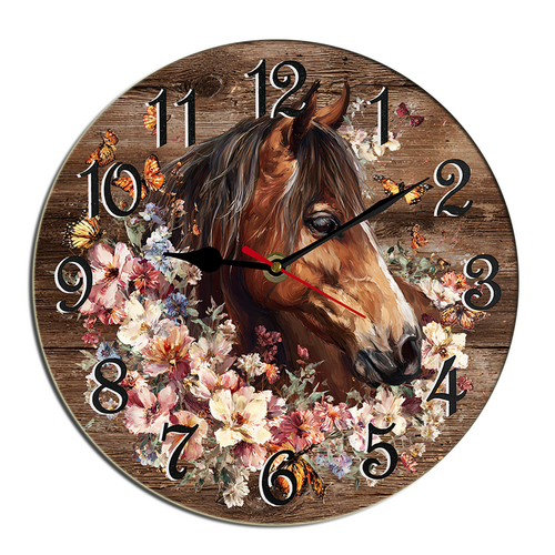 Kurmntregon Farm Horse Sunflower Wall Clock Farm Animal Spring Wooden ...