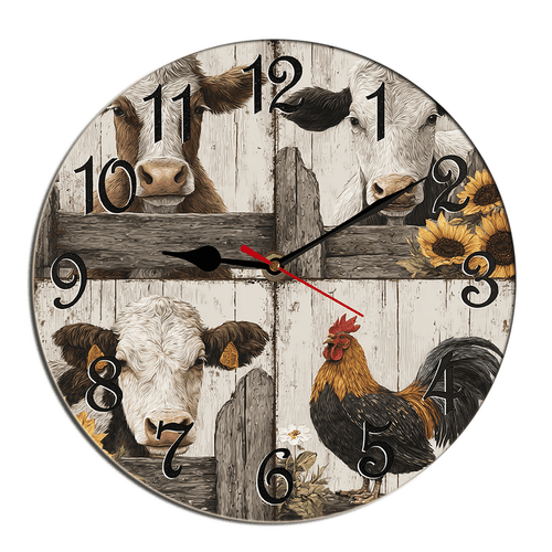 Kurmntregon Farmhouse Animals Wall Clock Farm Cow Pig Chicken Wooden ...