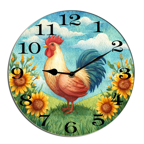 Kurmntregon Farmhouse Rooster Wall Clock Chicken Kitchen Wooden ...